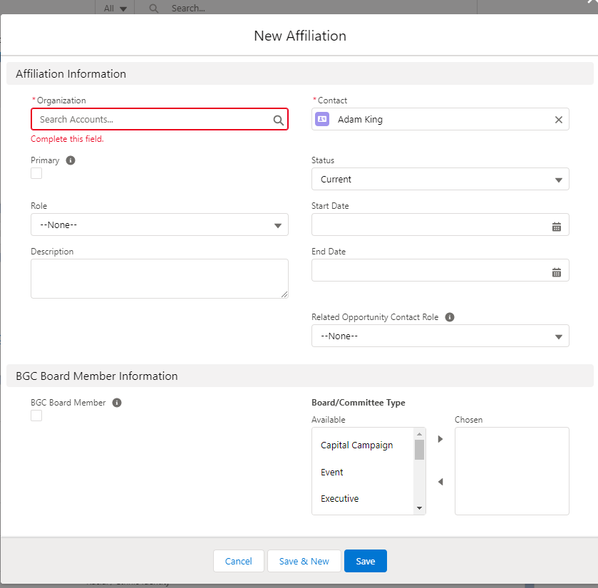 Contact Management QRG - Add an Affiliation to an Existing Contact Record