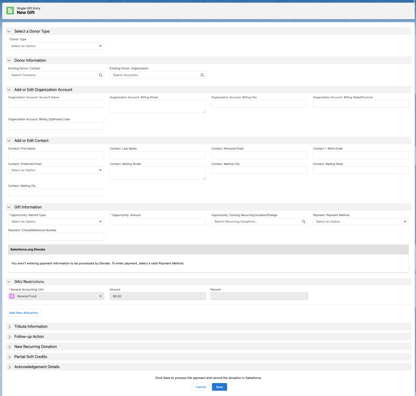 Donation Management QRG - Single Gift Entry: Using a Template