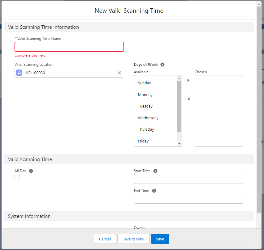 Valid Scanning Times