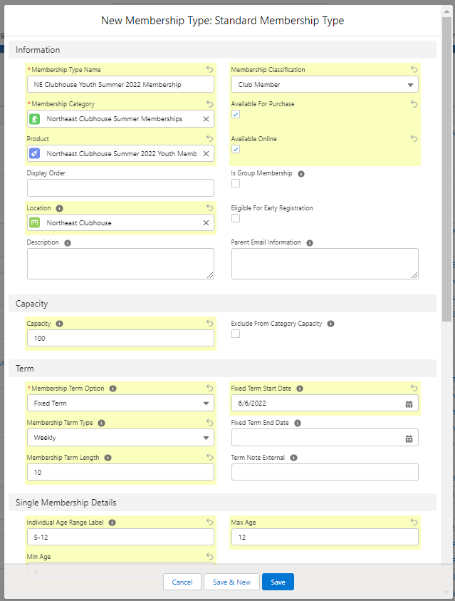 Common Membership Type Setup: School Year & Summer Memberships