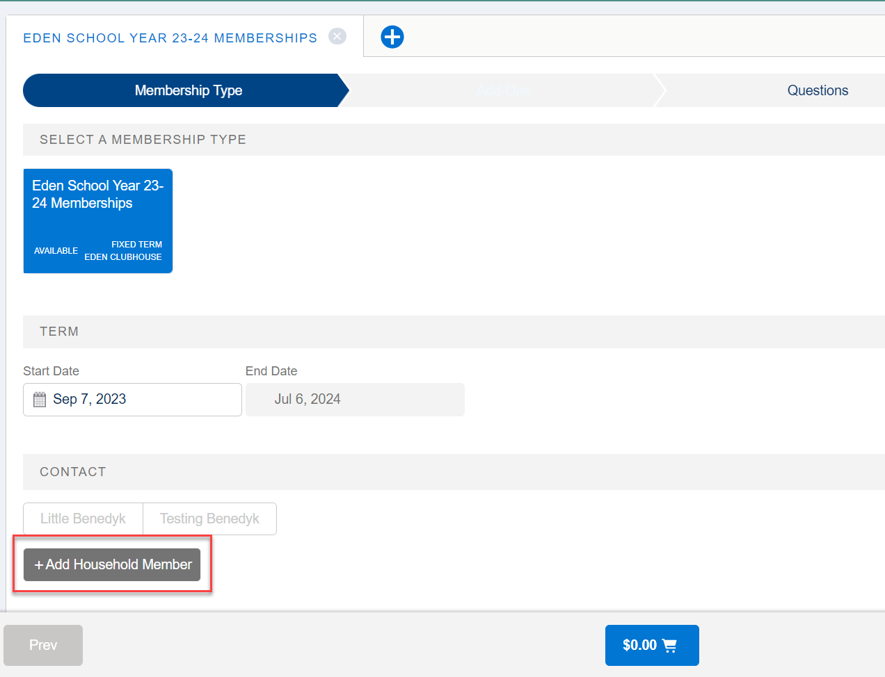 Add a parent and/or child into the system as a STAFF member