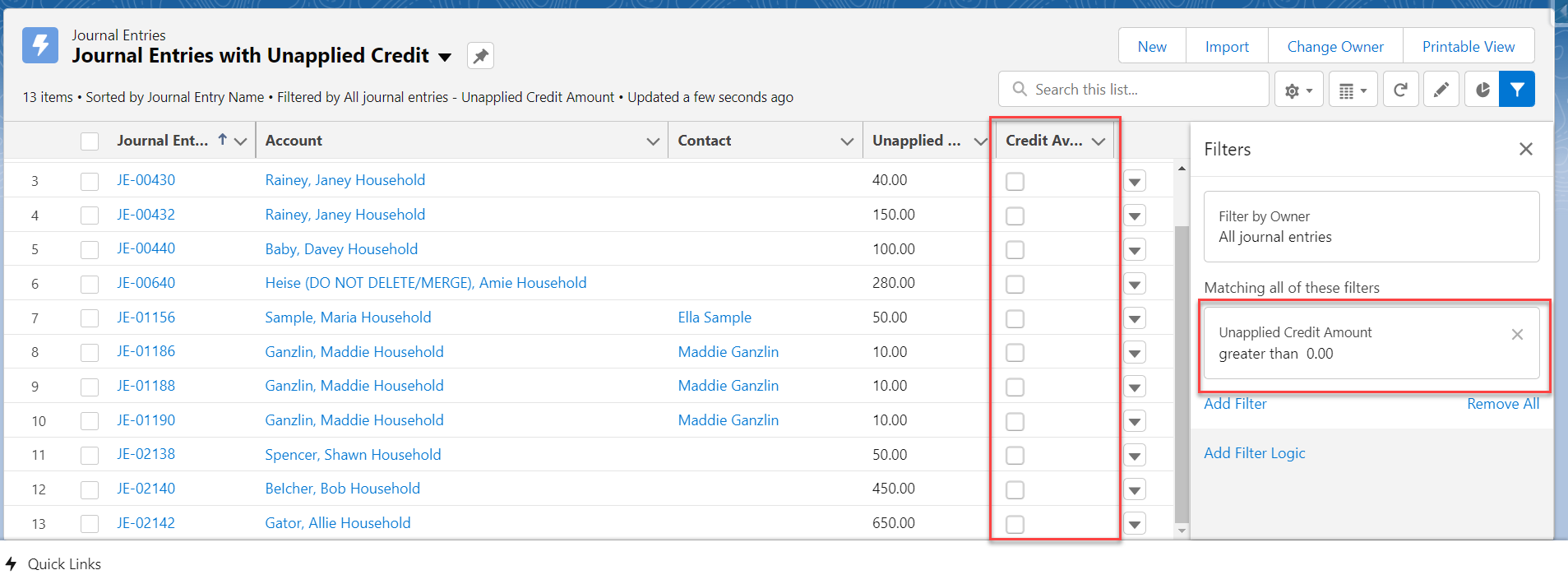 Make Unapplied Credits Available for Billing