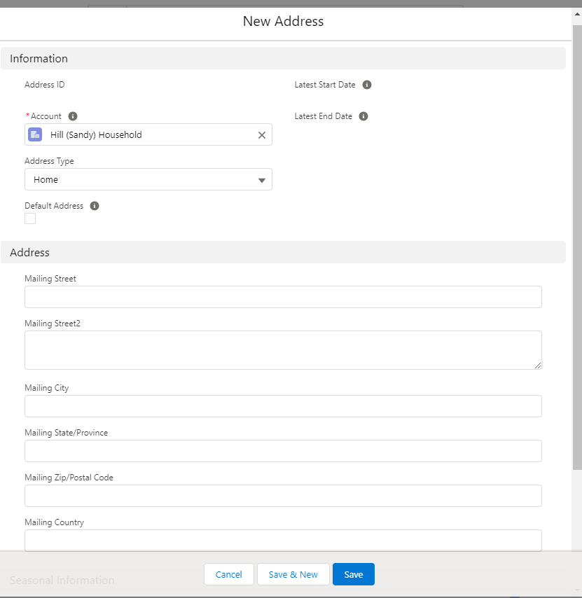 Add a Seasonal Address to a Household Account
