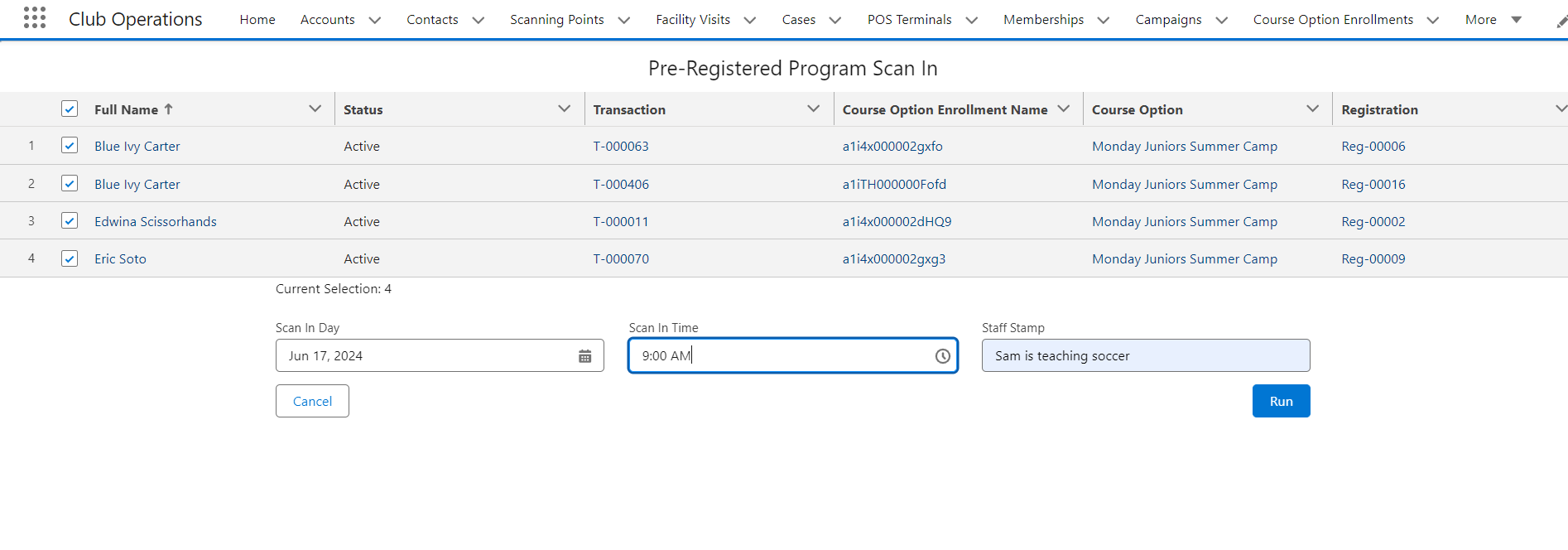 Bulk Check-In for Registered Programs