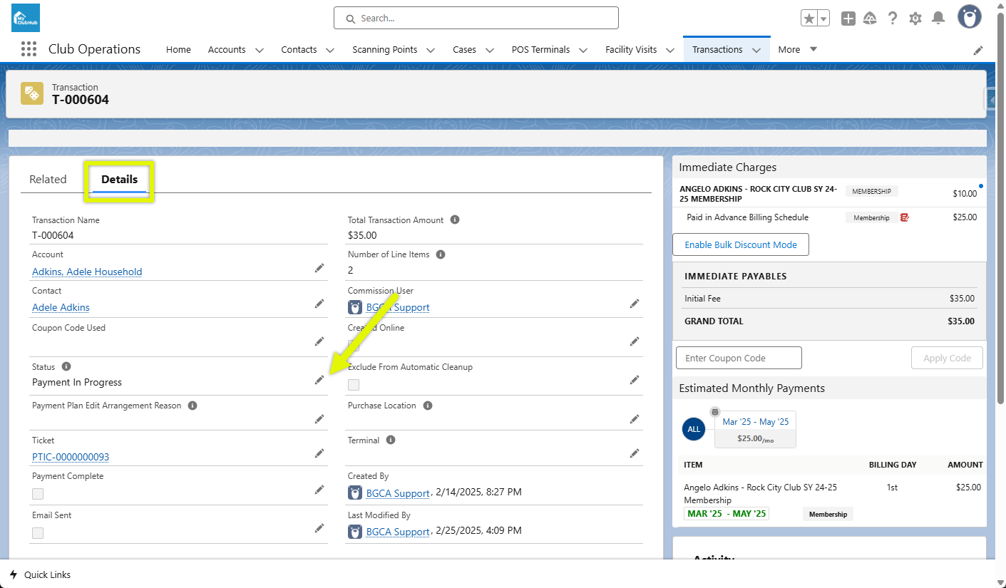 Resolving Membership Payment in Progress PIP Transactions